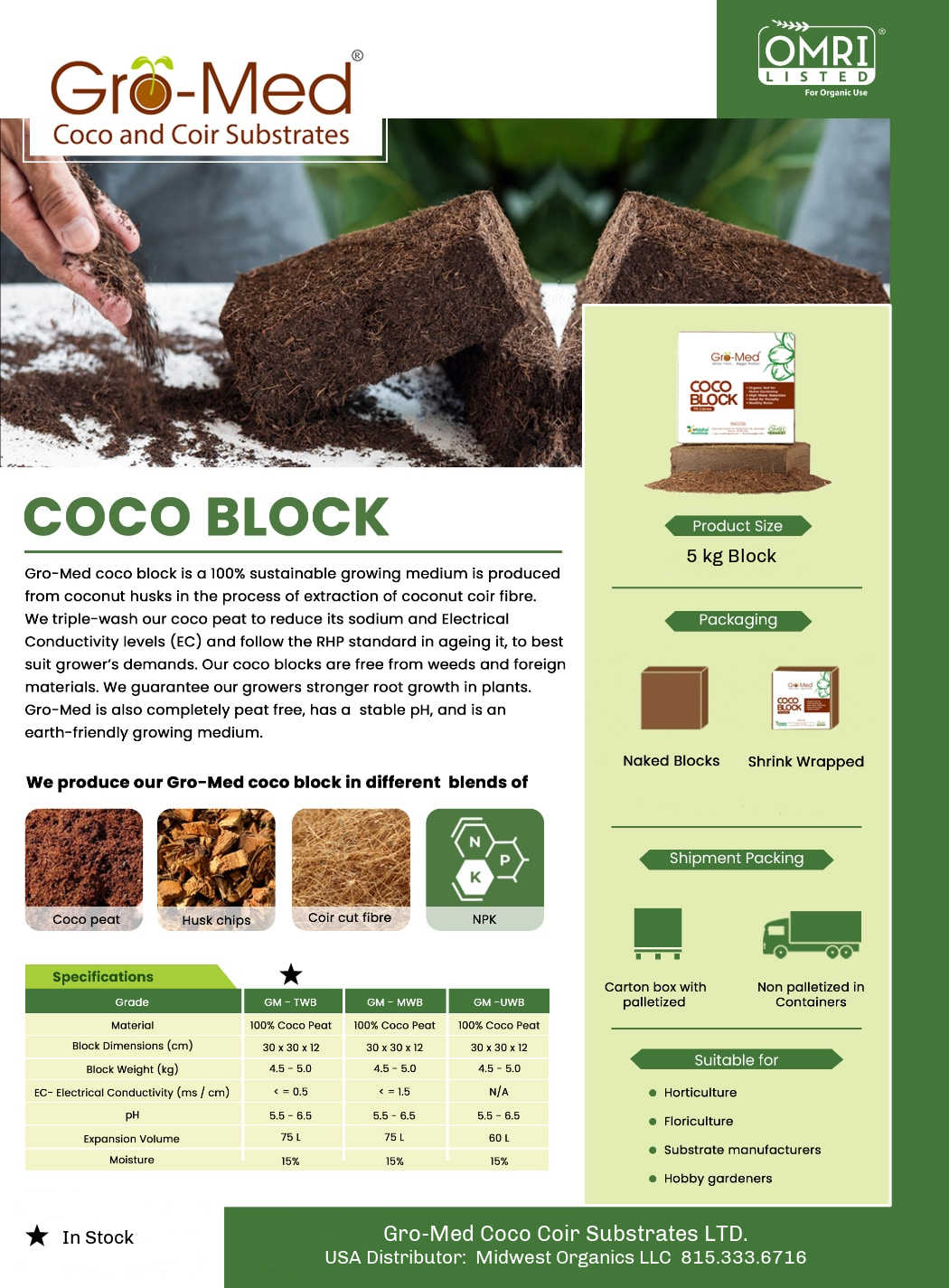 2 Wholesale Pallets of 5KG Premium Gro-Plus Coco Coir Bricks (440 Bricks)
